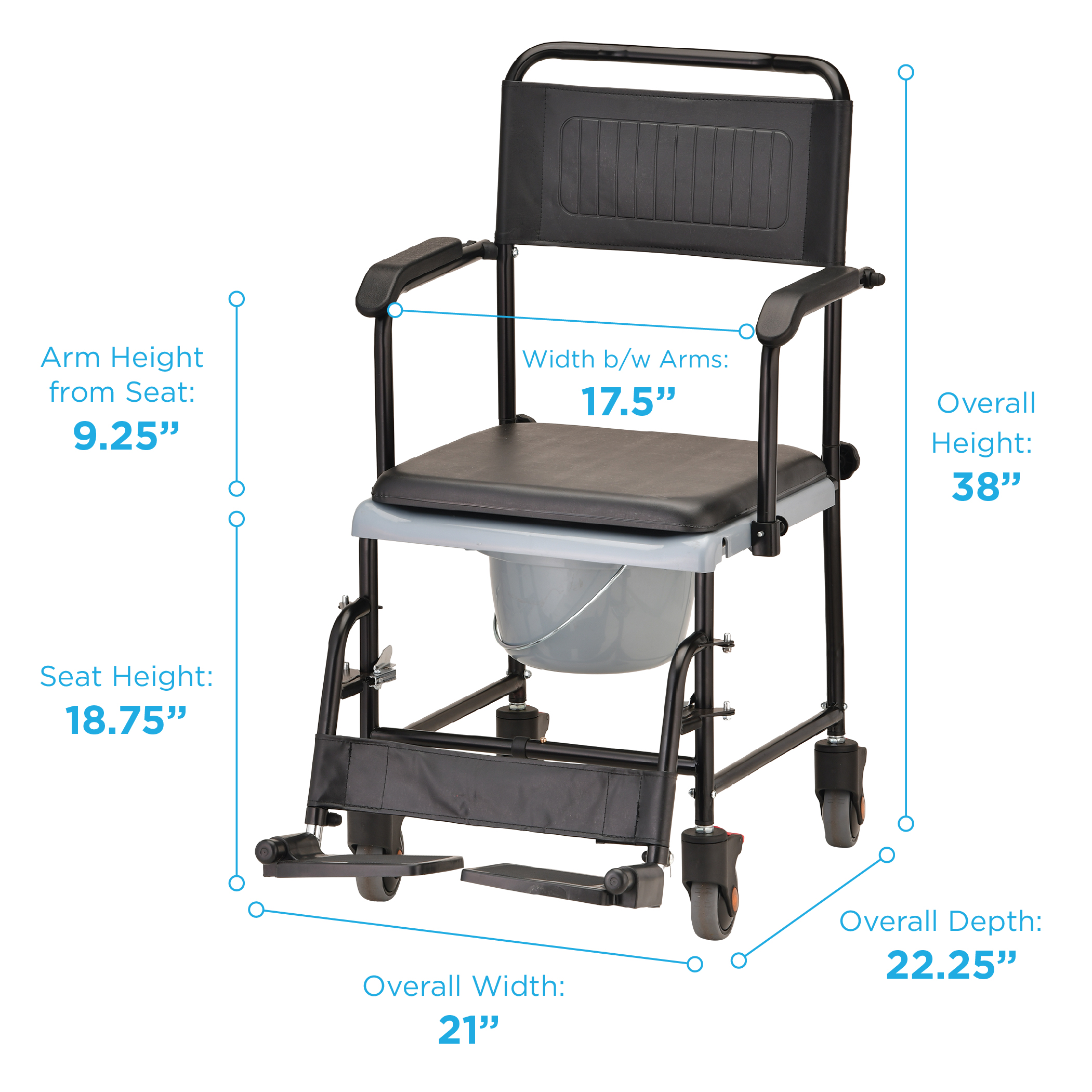 Nova Ortho-Med Drop Arm Commode Transport Chair with Wheels | Shower ...