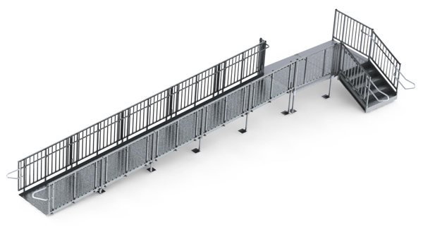 30' Straight Modular Ramp with 5'x10' Landing and Step System